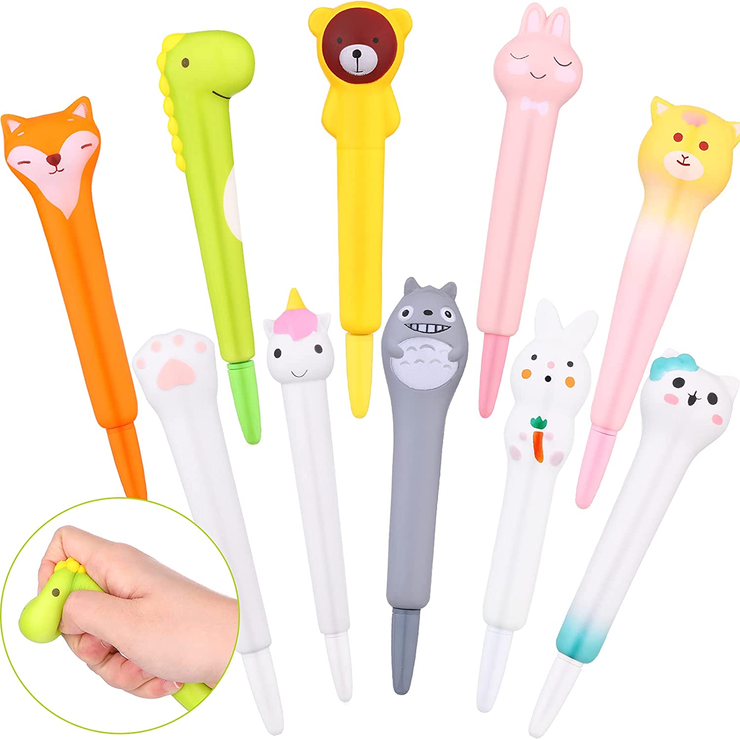 10 Pieces Cute Cartoon Gel Ink Pens Cute Animal Squishy Pens Cartoon ...