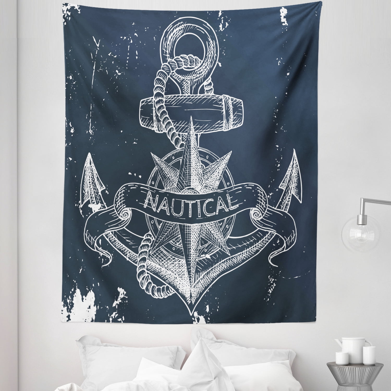 Nautical Tapestry, Nautical Knot Compass Anchor Pattern Sea World Ocean ...