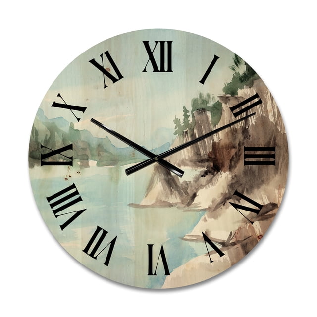 Designart 'Rocks With The Blue Lake' Lake House Wood Wall Clock ...