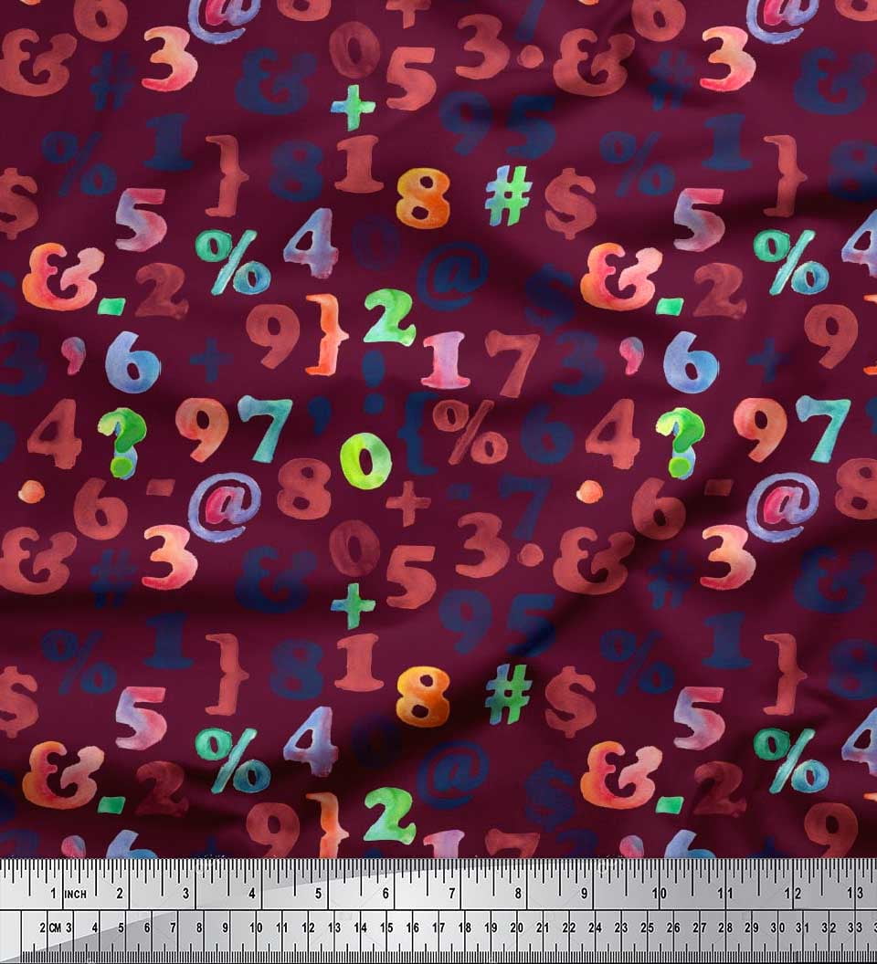 Soimoi Purple Satin Silk Fabric Mathematical Symbol Print Fabric by the ...