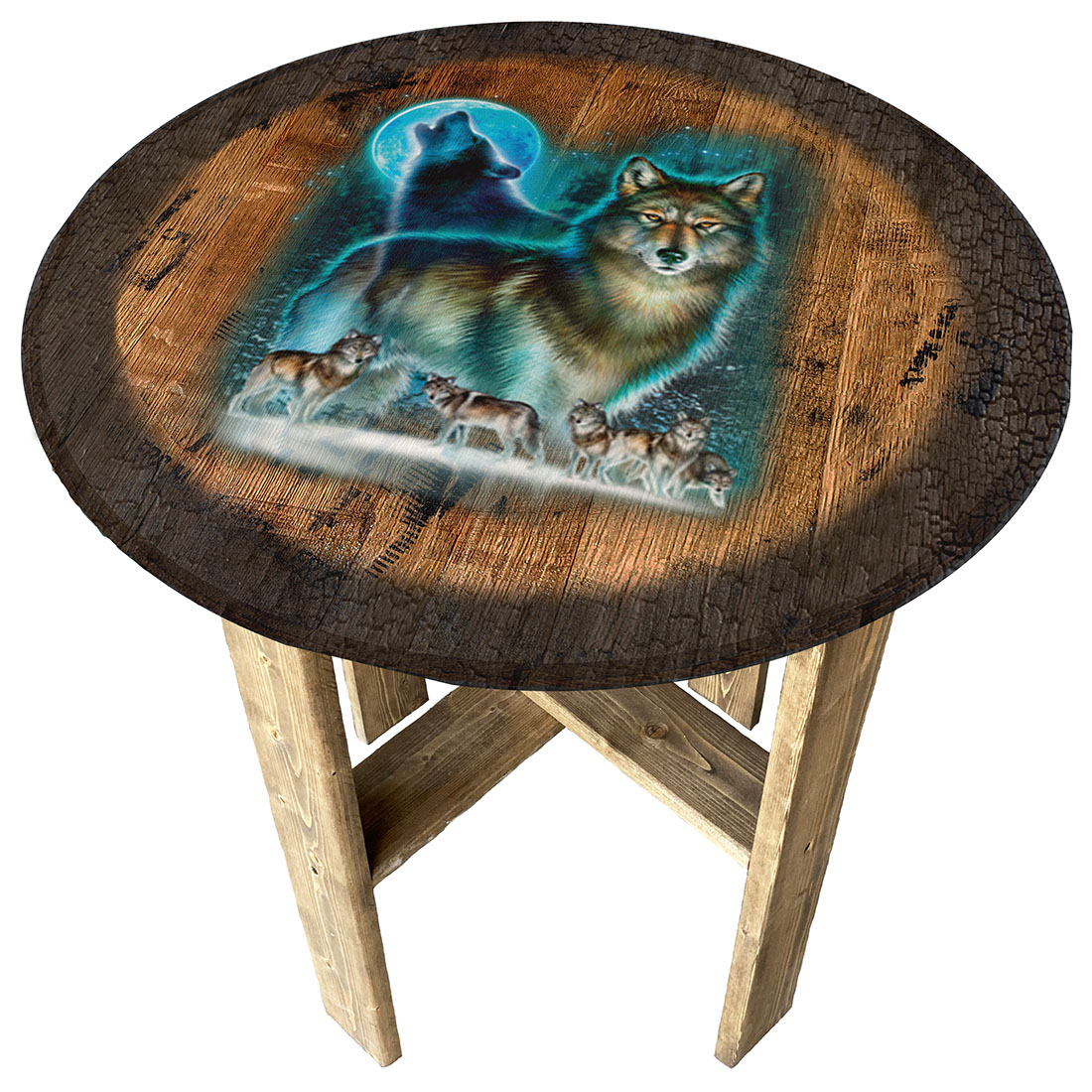 Wolves Howling at the Moon Pub Gift Farmhouse Rustic Round Whiskey ...