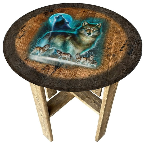 Wolves Howling at the Moon Pub Gift Farmhouse Rustic Round Whiskey ...
