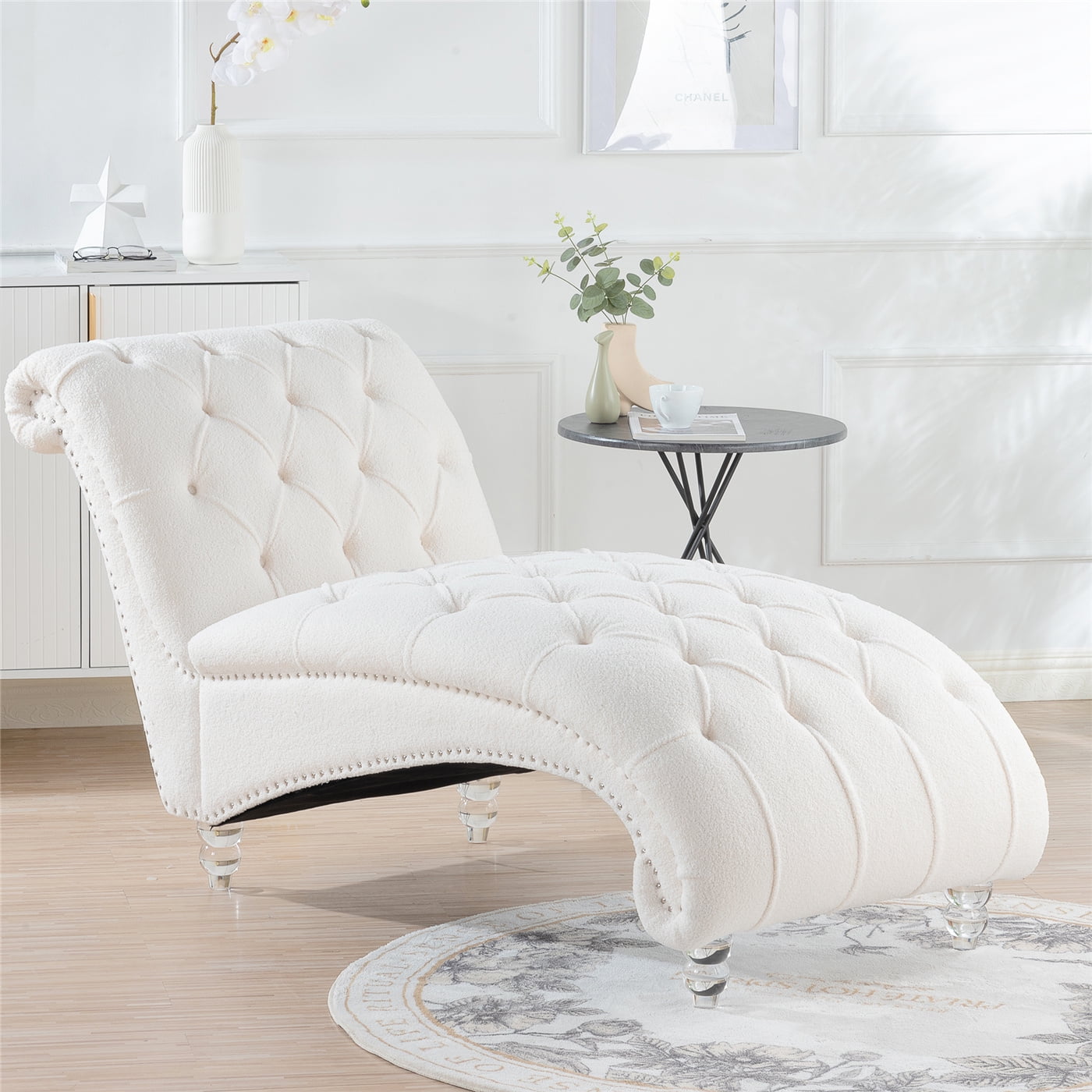 White tufted chaise lounge store