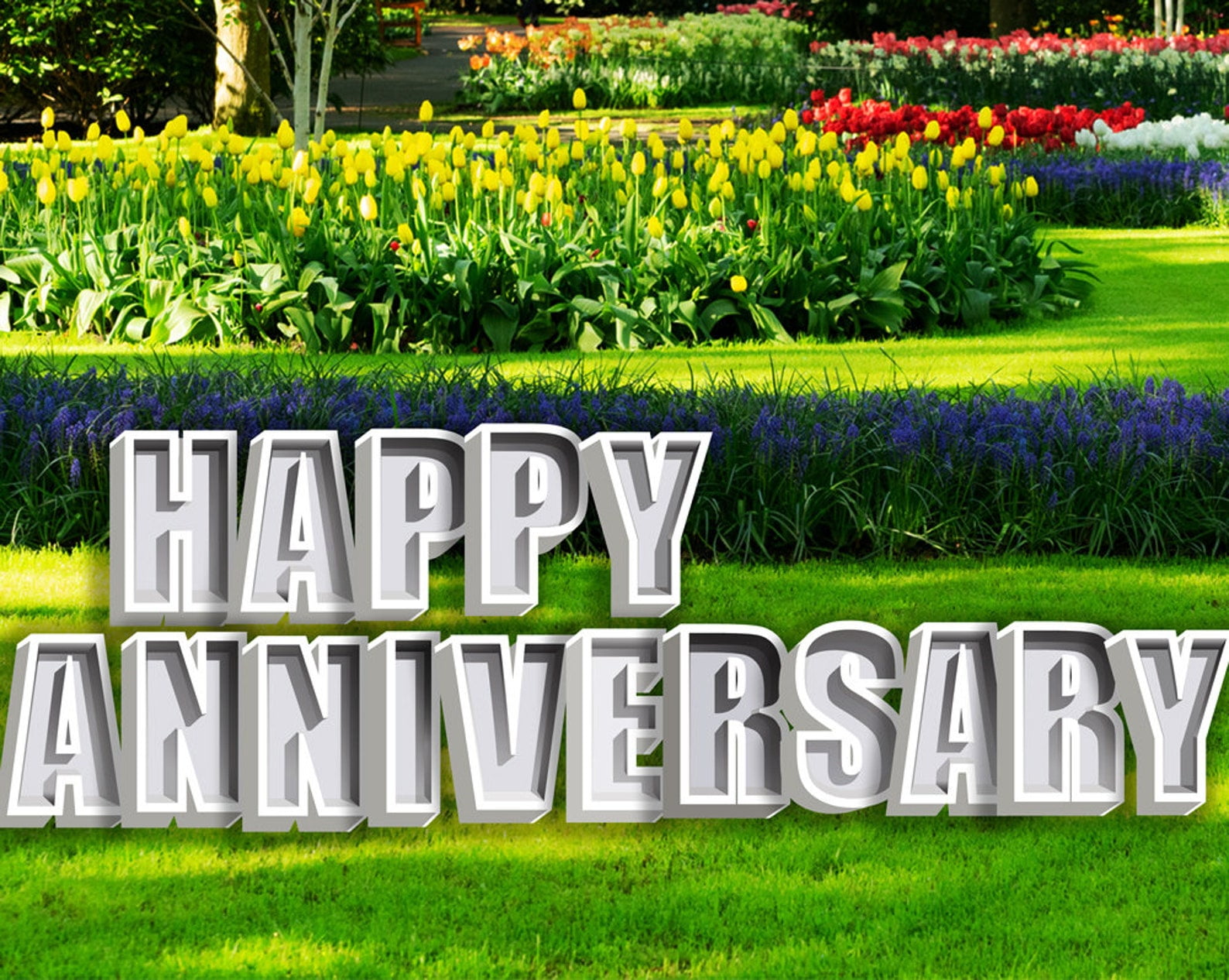 HAPPY ANNIVERSARY 24" White Tall Elegant Shadow Box Yard Letters Yard ...