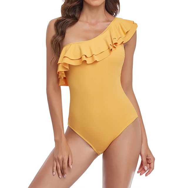 Cethrio 2023 Women One Piece Swimsuit Solid One Shoulder Ruffle Bikini