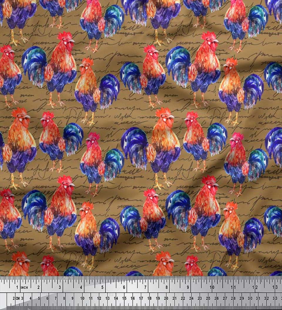 Soimoi Velvet Fabric Text & Hen Bird Print Fabric by the Yard 58 Inch ...