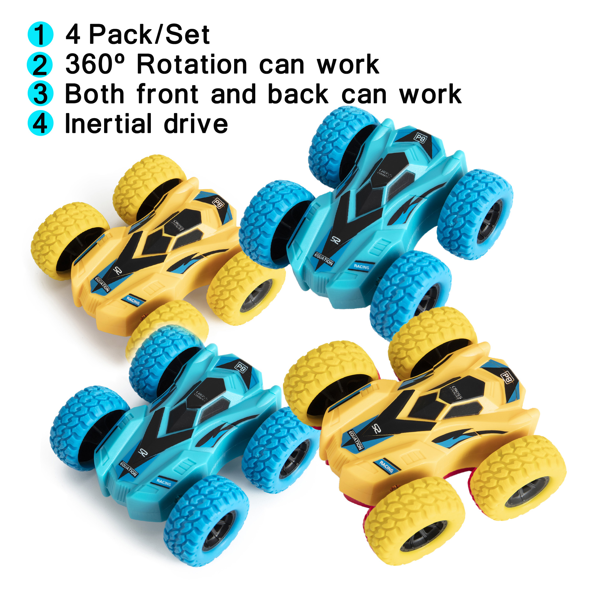 NK HOME 4 Pack Friction Powered Car Toys Double sided Stunt Flip nk-home-4-pack-friction-powered-car-toys-double-sided-stunt-flip