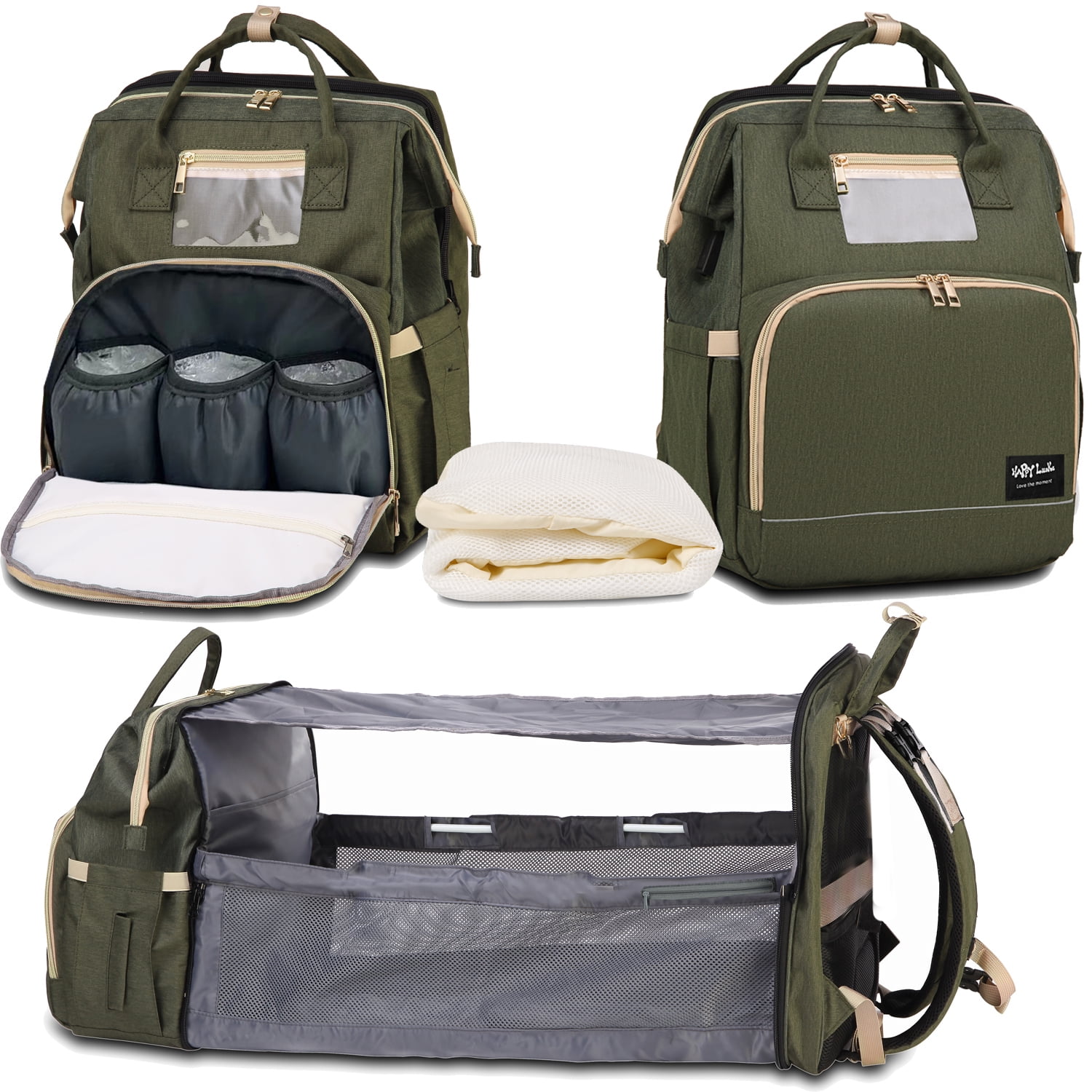 HAPPYLUOKA Multifunctional Baby Diaper Changing Bag with Foldable Pad ...