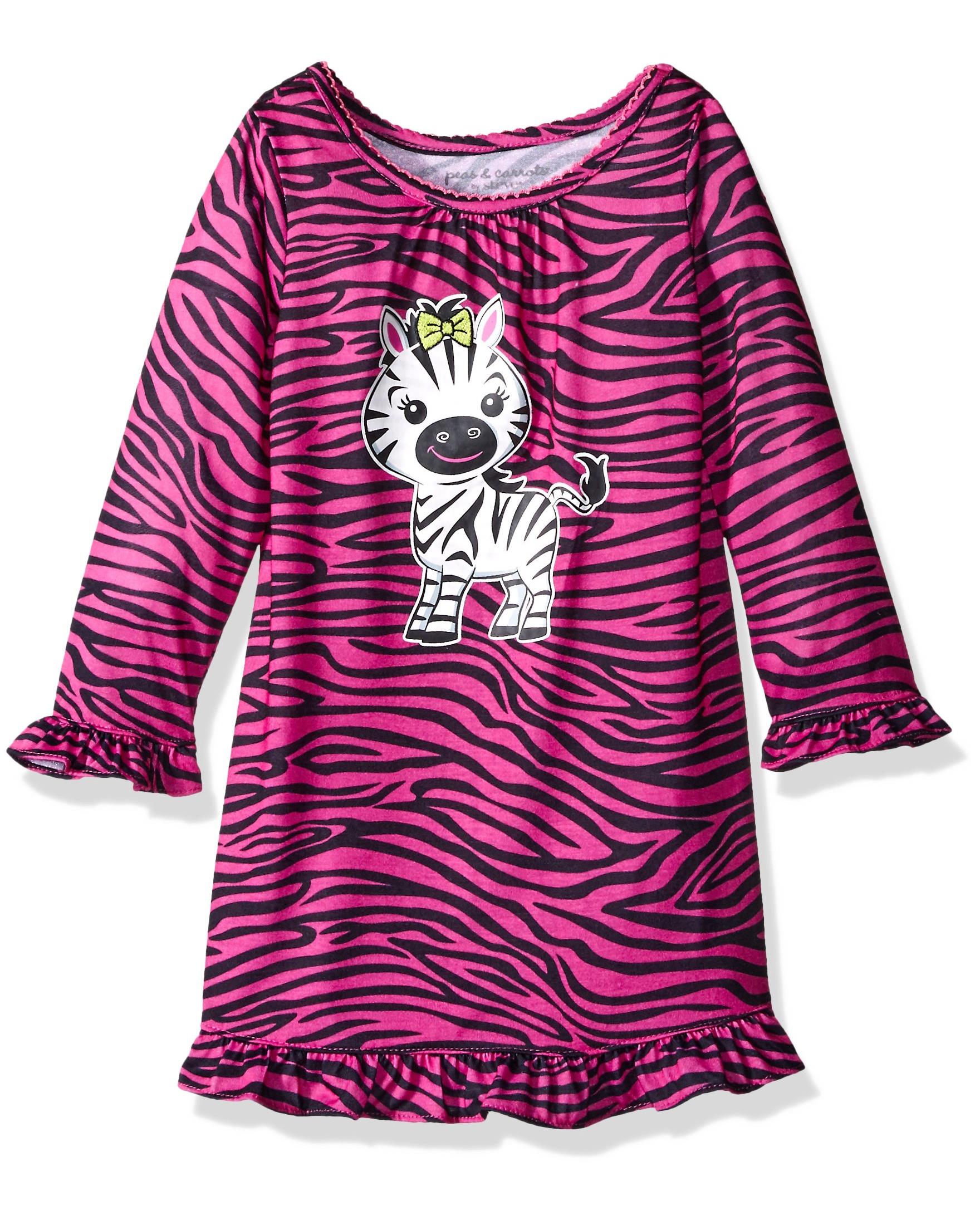 Girls Nightgown Long Sleeve Night Shirt Fun Gown Sleepwear, Zebra, Size ...