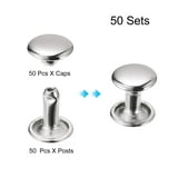 50 Sets Leather Rivets 9mm Double Cap Rivets 10mm Height Studs Silver ...