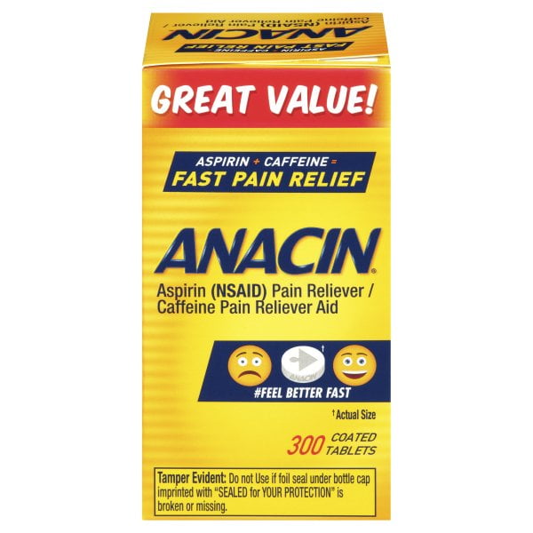 Anacin Fast Pain Relief Pain Reducer Aspirin Tablets, 300 Tablets ...