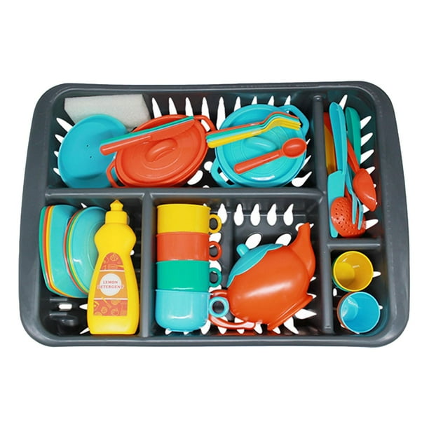 Bunblic 40Pcs Kids Play Kitchen Toys Set Kitchen Dishes Set Fun Tableware Playset Play Kitchen Accessories Pretend Play Toy for Kids