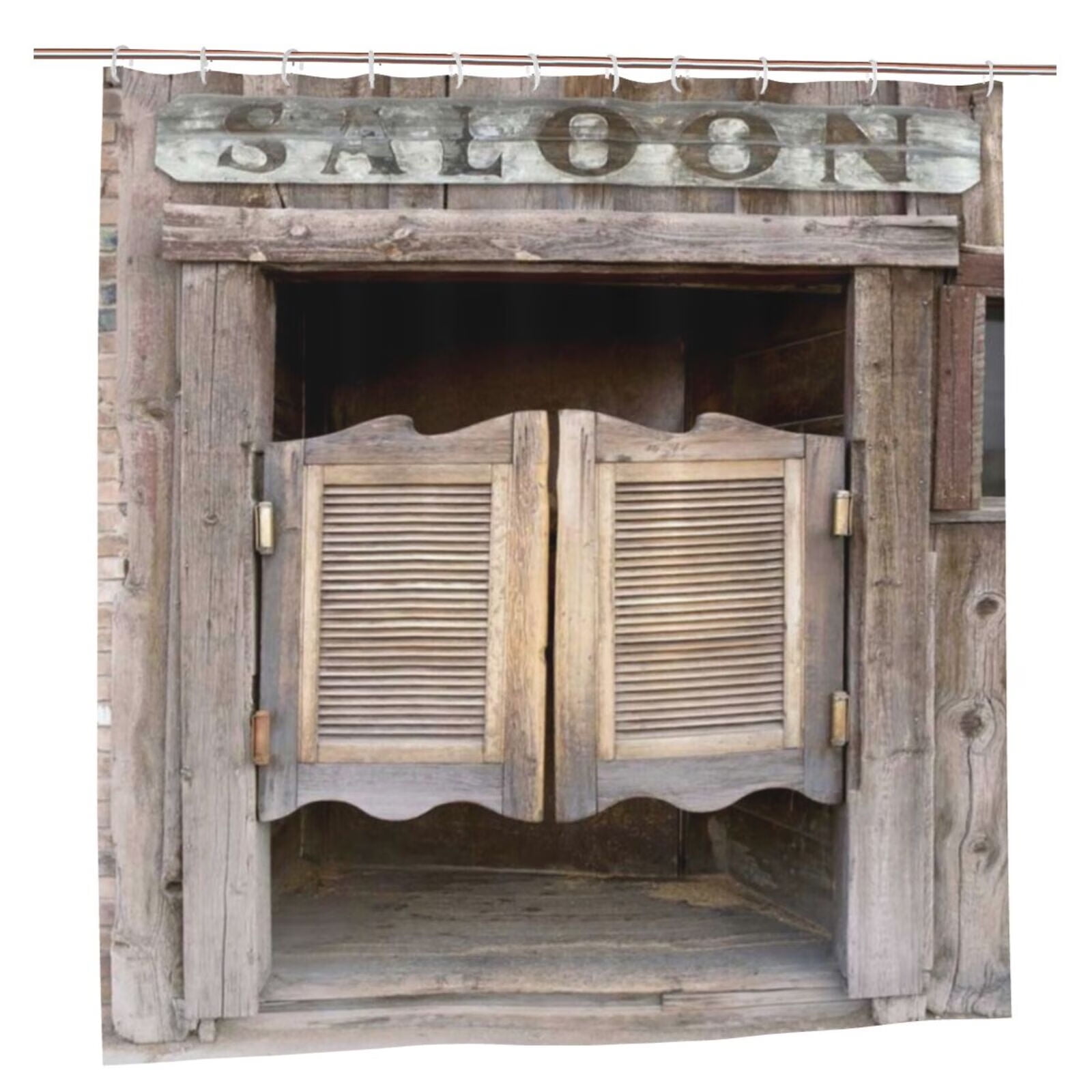 Western Cowboy Outhouse Saloon Door Shower Curtain, Wooden Country ...