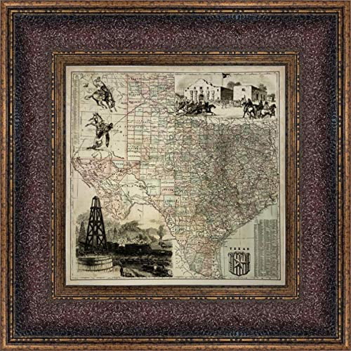 Antique Map of Texas | Framed Historic Map in Double Mat | 19L X 19W ...