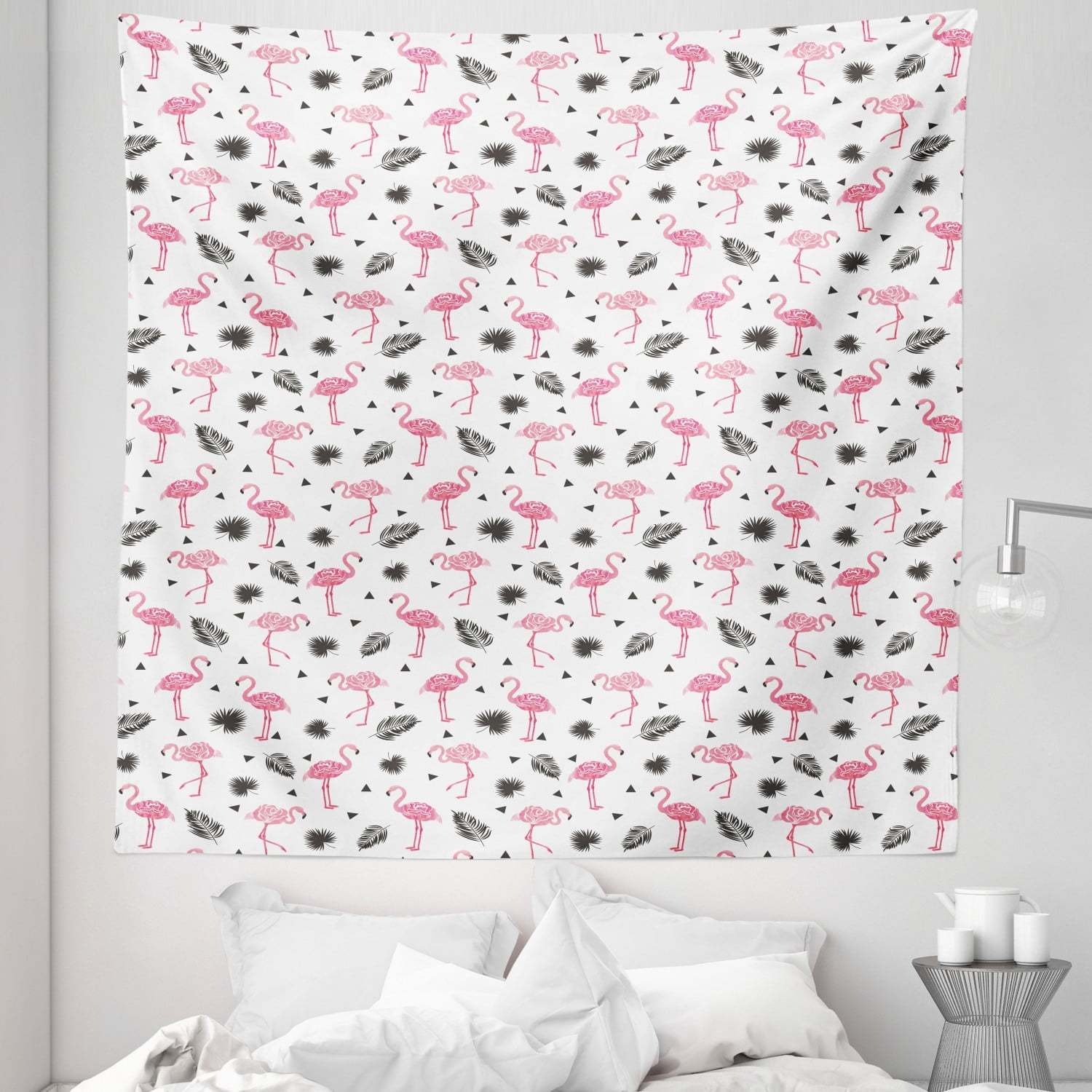 Flamingo Tapestry, Watercolor Art Flamingos with Flower Motifs Coconut ...