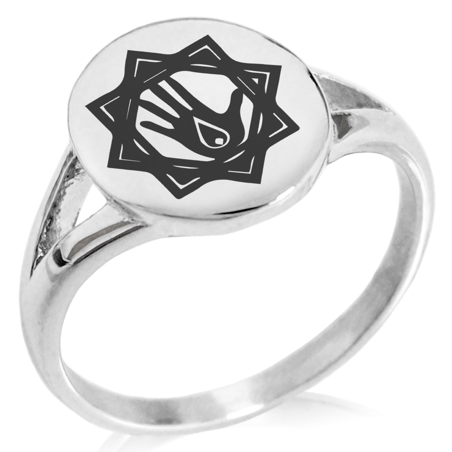 Stainless Steel Blood Magic Rune Minimalist Oval Top Polished Statement ...
