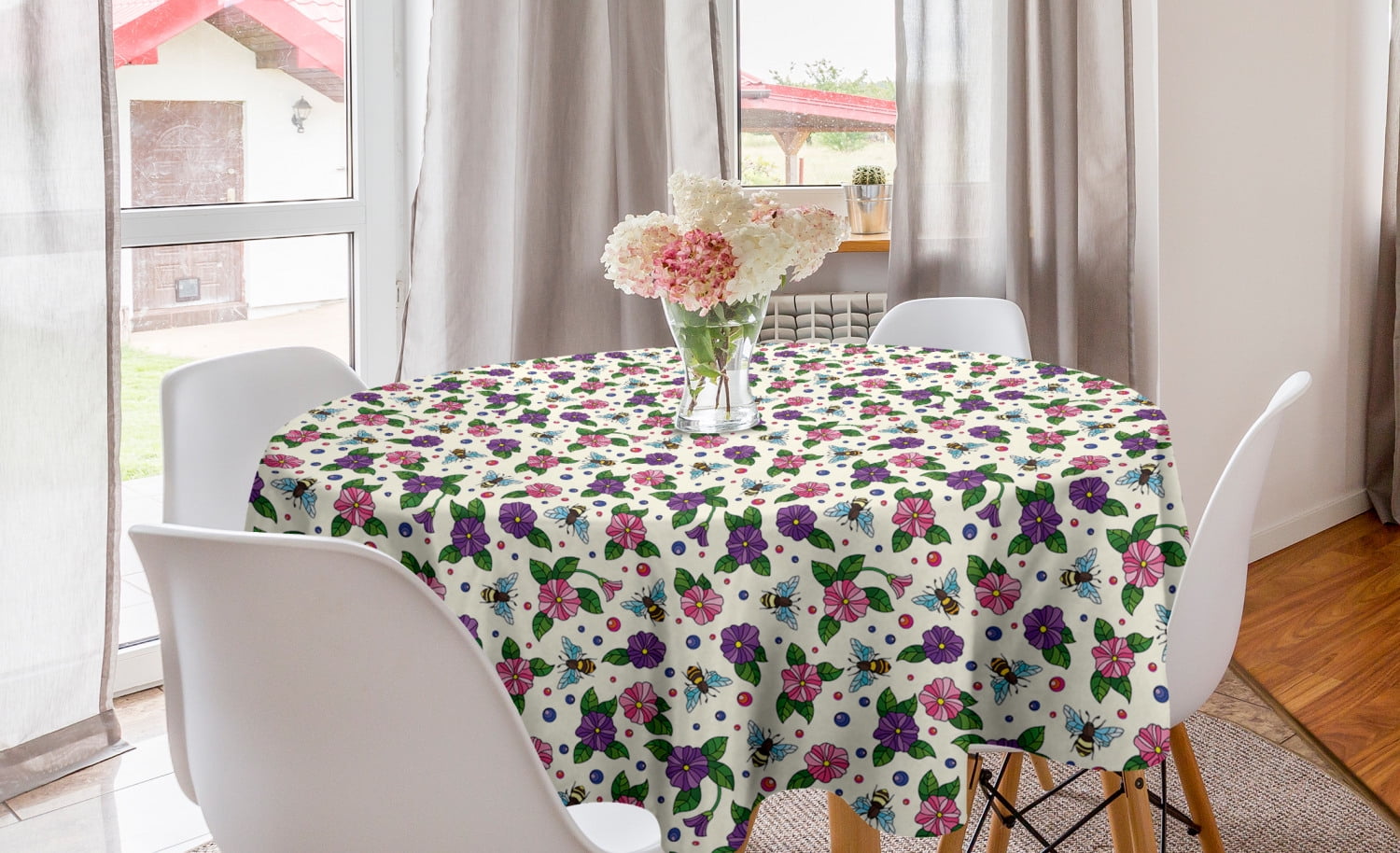 Nature Round Tablecloth, Spring Time Composition with Botanical ...