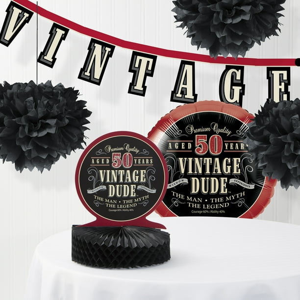 Vintage Dude 50th Birthday Decorations Kit