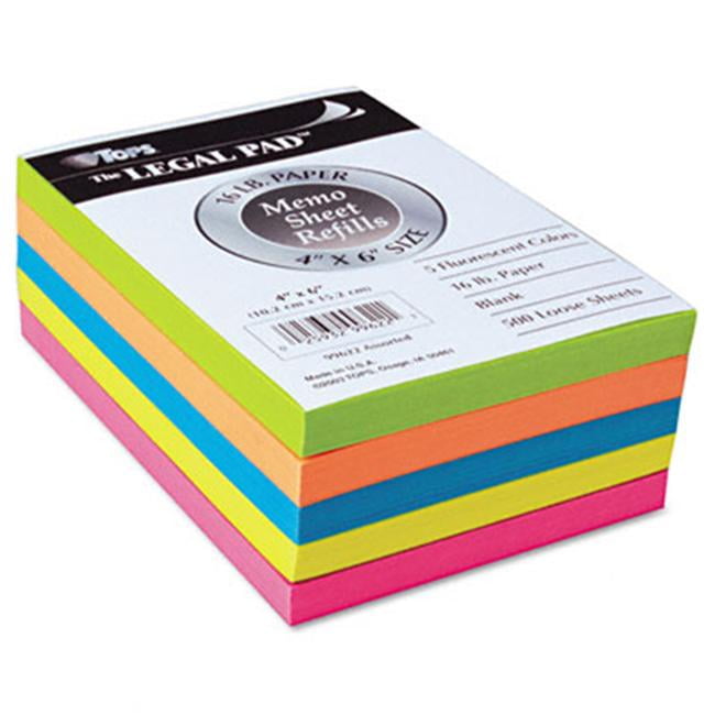 Tops Assorted Fluorescent Color Memo Sheets 4 x 6 500 Sheets - Walmart.com