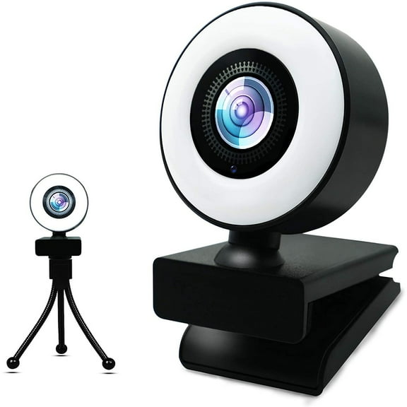 onn. Webcam with Ring Light w/3 LED Levels, Autofocus, Built-in ...