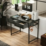 32 Inch Black Writing Desk, Compact Study Table with 2 Fabric Drawers ...