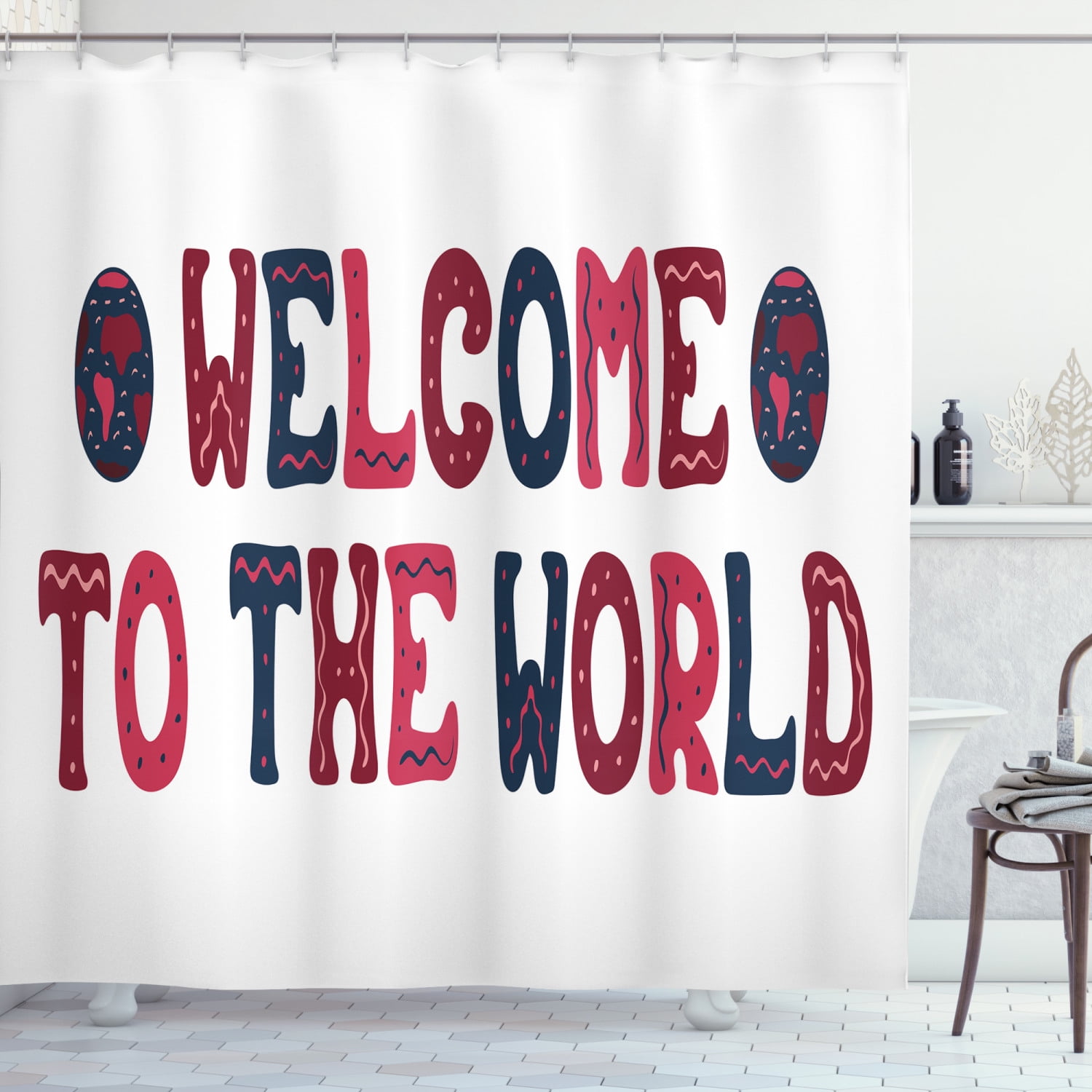 Welcome Shower Curtain, Welcome to the World Hand-drawn Letters with ...