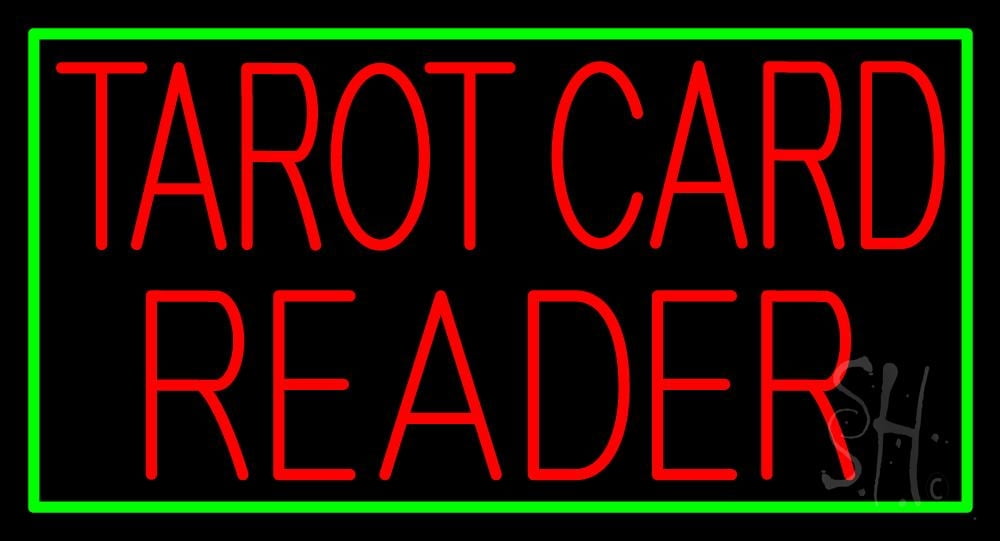 Red Tarot Card Reader Green Border LED Neon Sign 13" Tall x 24" Wide ...