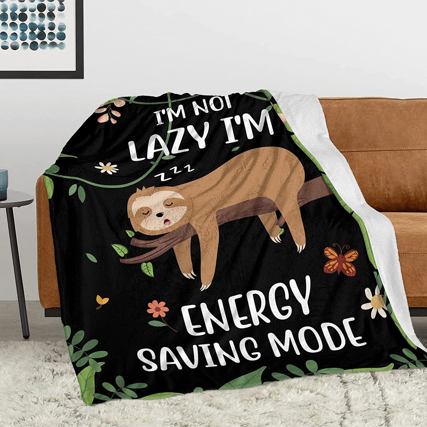 SPXUBZ Blanket, Black Sloth Sleeping on a Branch Forest Fallen Blossom ...