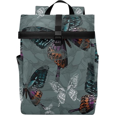Vintage Flowers and Colorful Butterflies Backpack Roll Top Daypack ...