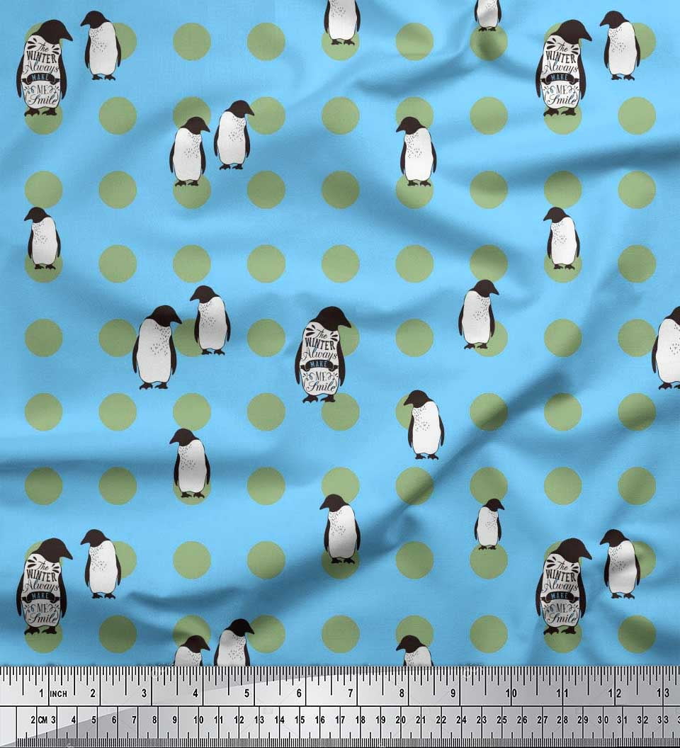 Soimoi Velvet Fabric Dot & Penguin Ocean Print Fabric by the Yard 58 ...