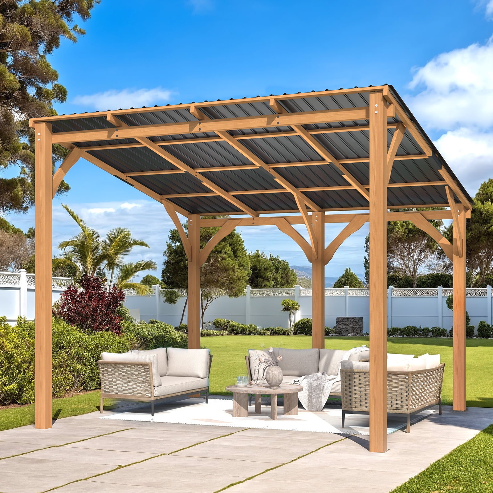 Click here for Yodolla 10 X 10 Wall-Mounted Outdoor Wood Gazebo... prices