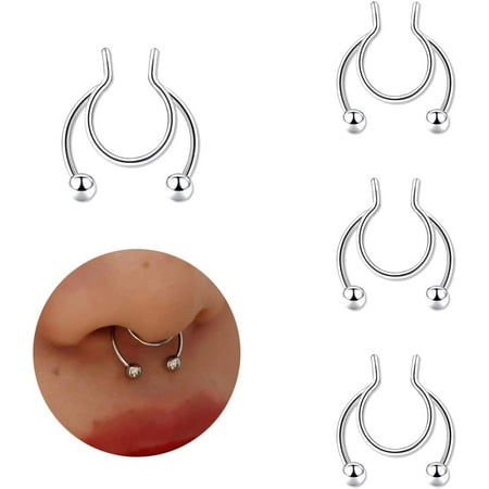 4 pieces nose rings pierced false septum nasal piercing ears not ...