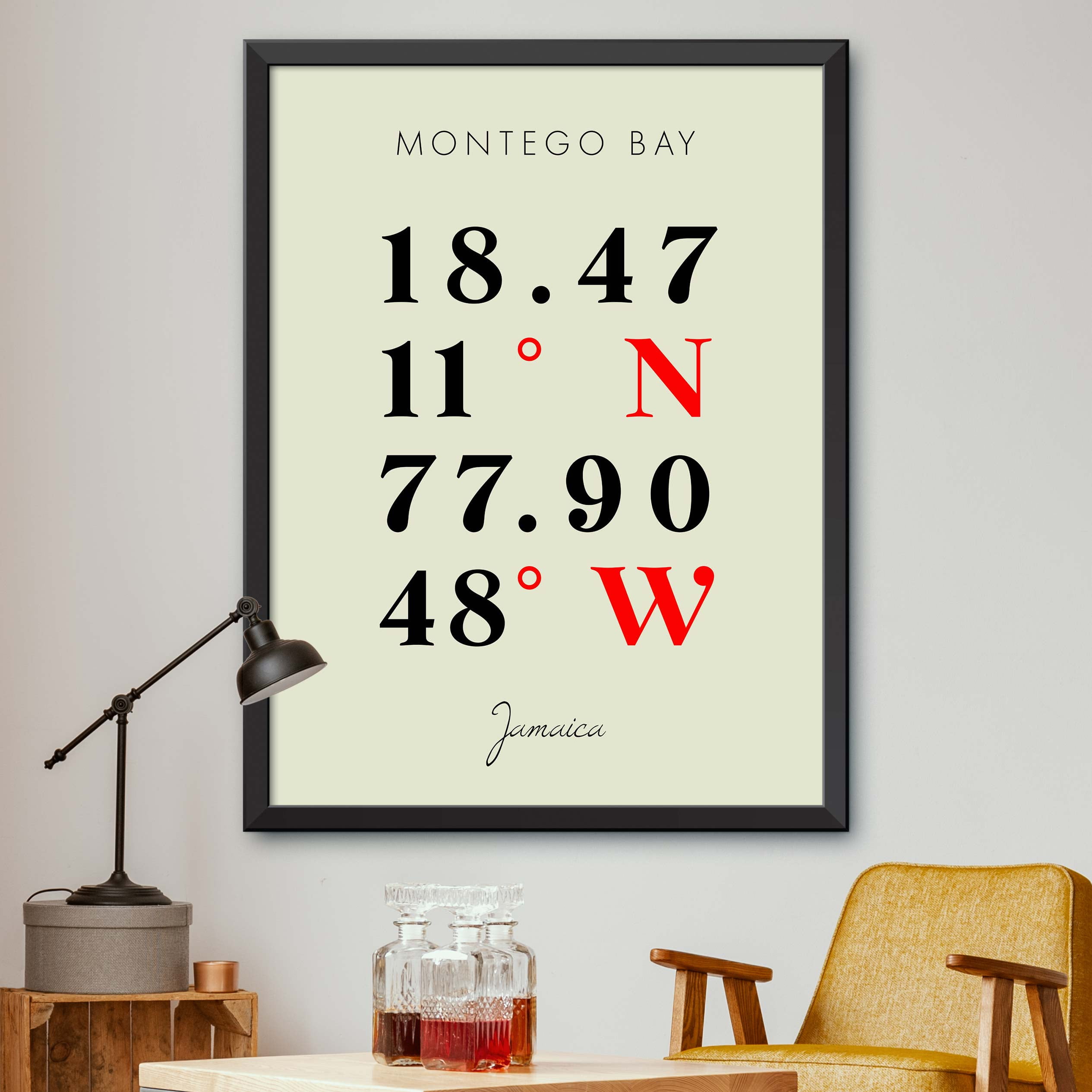 Map of Montego Bay, Jamaica, Multiline Coordinates Colored (8x10 ...