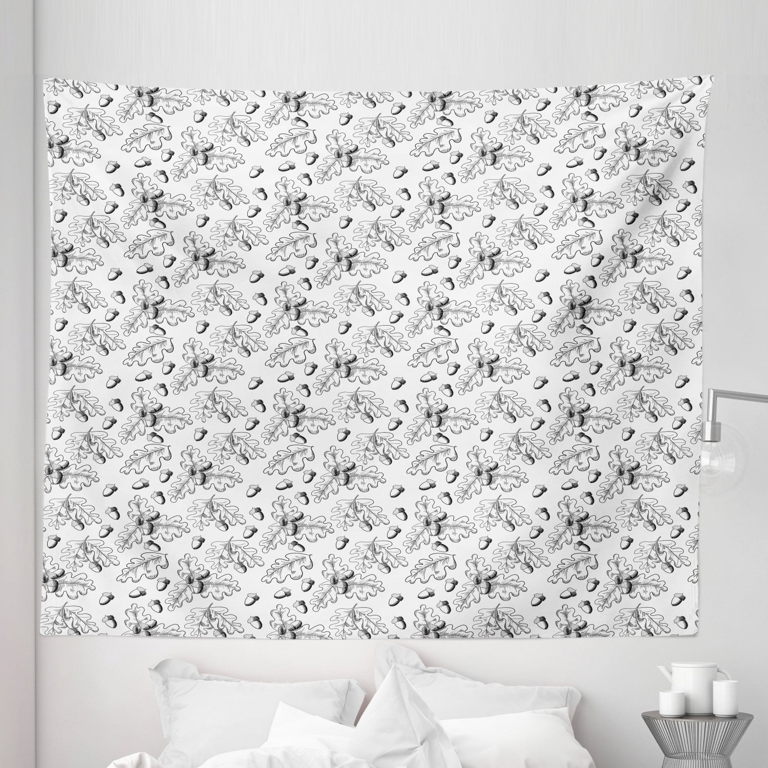 Oak Tree Tapestry, Acorn Nut of Plant Foliage Woodland Food of Squirrel ...