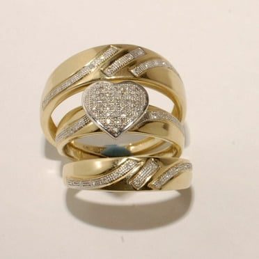 Wedding Trio Ring Set His & Her Round Cut Simulated Diamond Trio ...