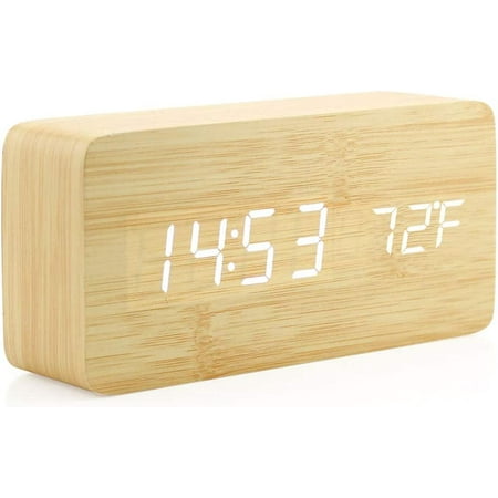NETSENG Wooden Digital Alarm Clock, Wooden Multifunction LED Alarm ...