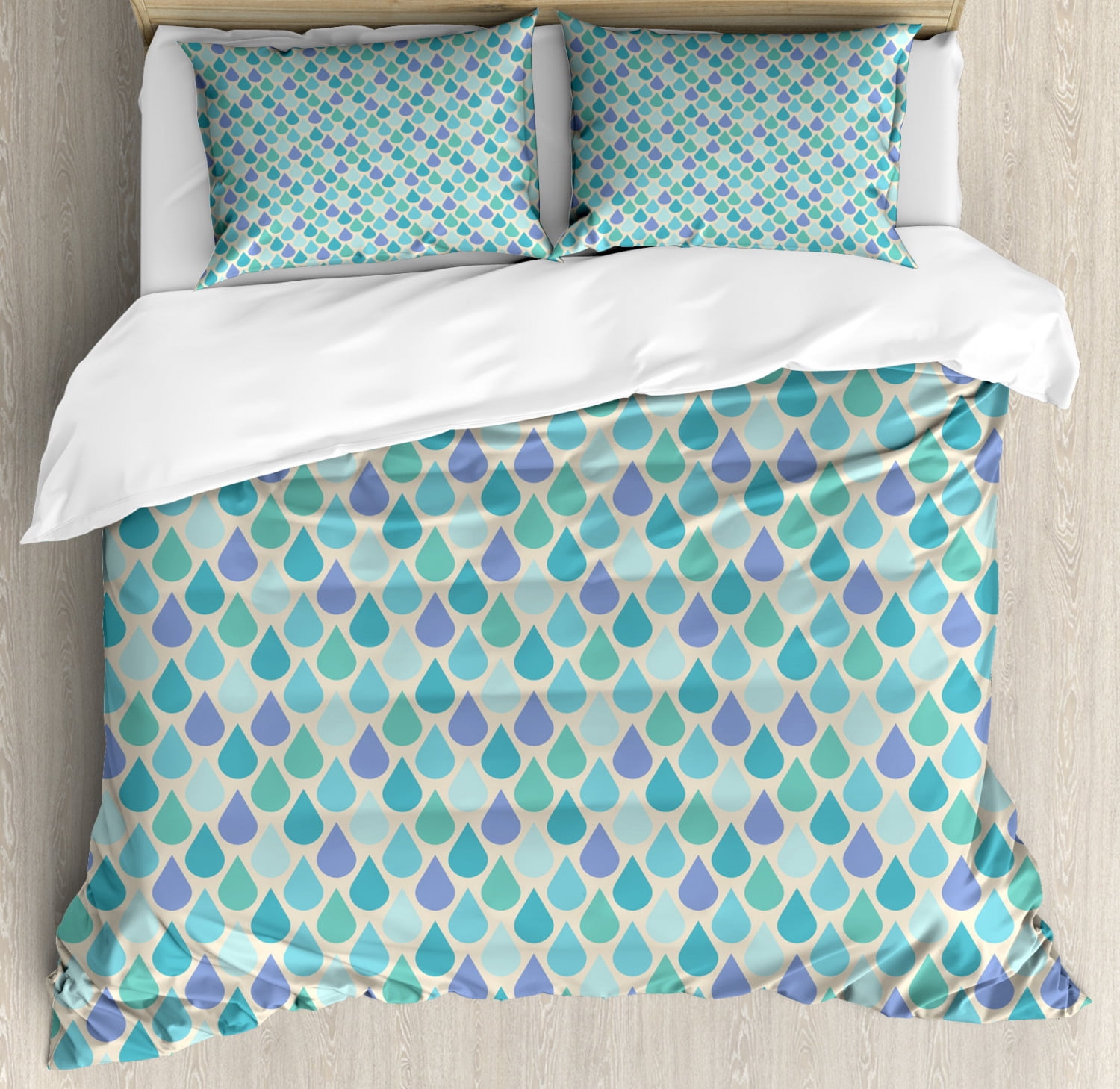 Teal Duvet Cover Set King Size, Colorful Water Droplets Rain Themed ...