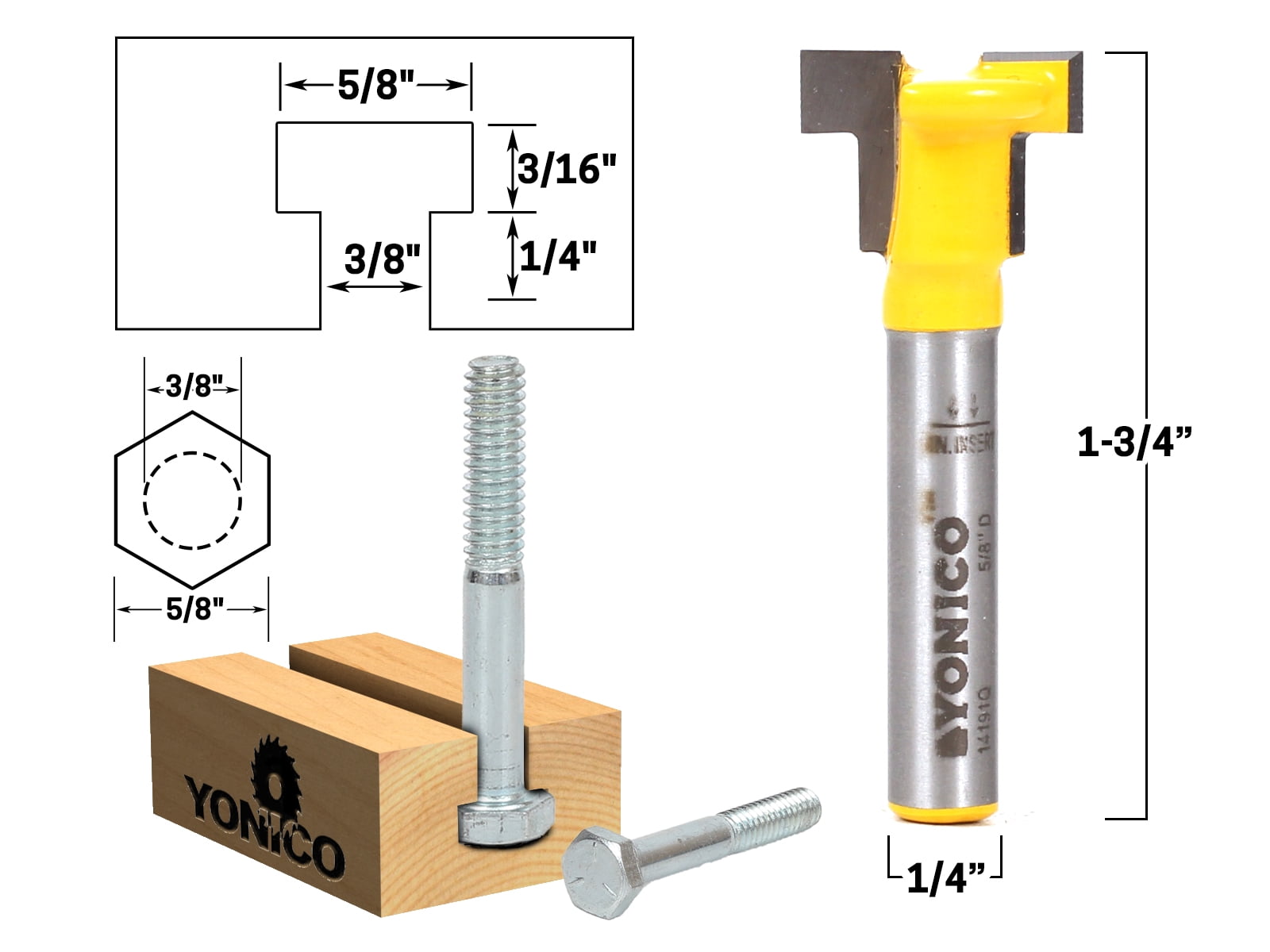 Yonico 3/8" Hex Bolt T Slot Router Bit - 1/4" Shank - 14191q - Walmart.com