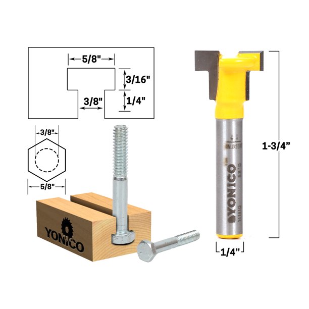 3/8" Hex Bolt T Slot Router Bit - 1/4" Shank - Yonico 14191q - Walmart ...
