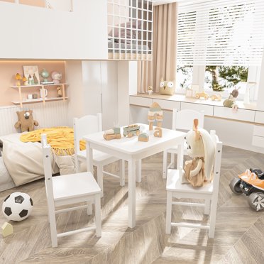 UTEX Kids Table with 4 Cute Chairs Set, White - Walmart.com