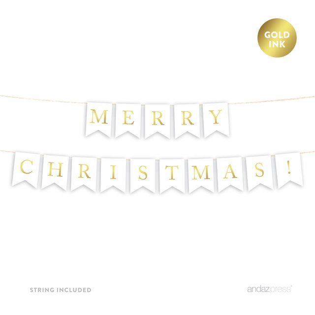 Merry Christmas! Gold Ink Pennant Party Banner - Walmart.com