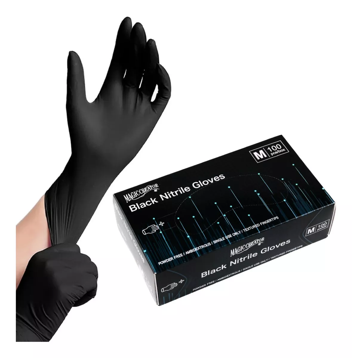 Guantes Nitrilo Negro Desechable 100u Magic Creator No Polvo Talla M ...
