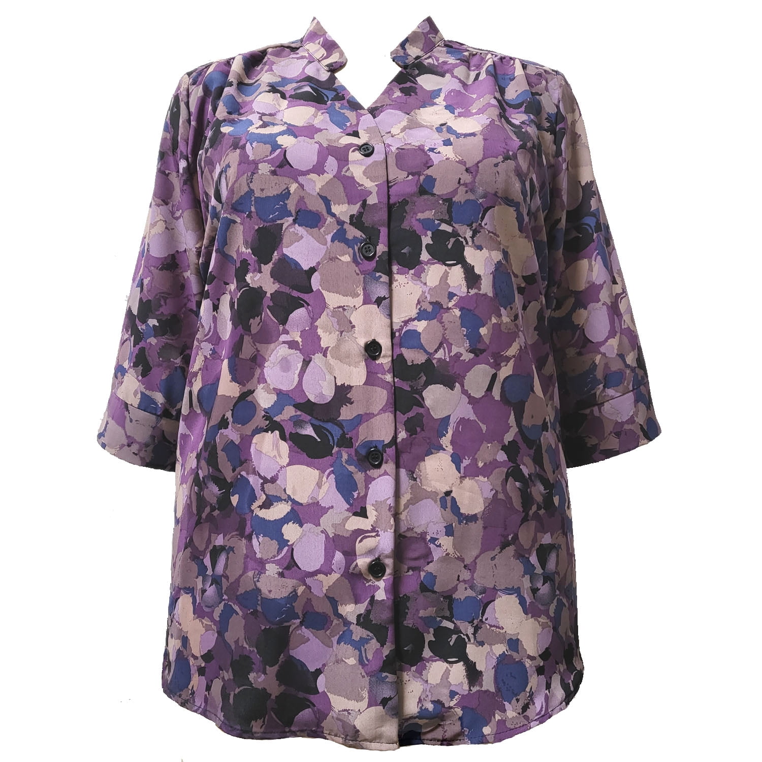 A Personal Touch Women's Plus Size 3/4 Sleeve Mandarin Collar V-Neck ...