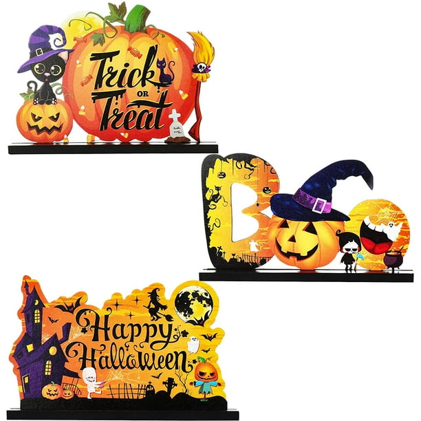 3 Pieces Happy Halloween Table Decoration Trick or Treat Boo Sign ...