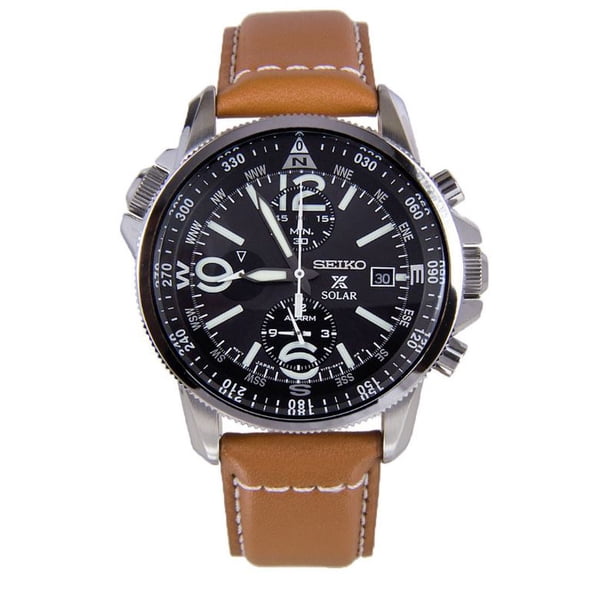 Seiko - Seiko Men's SSC081 Solar Chronograph Black Dial Brown Leather ...