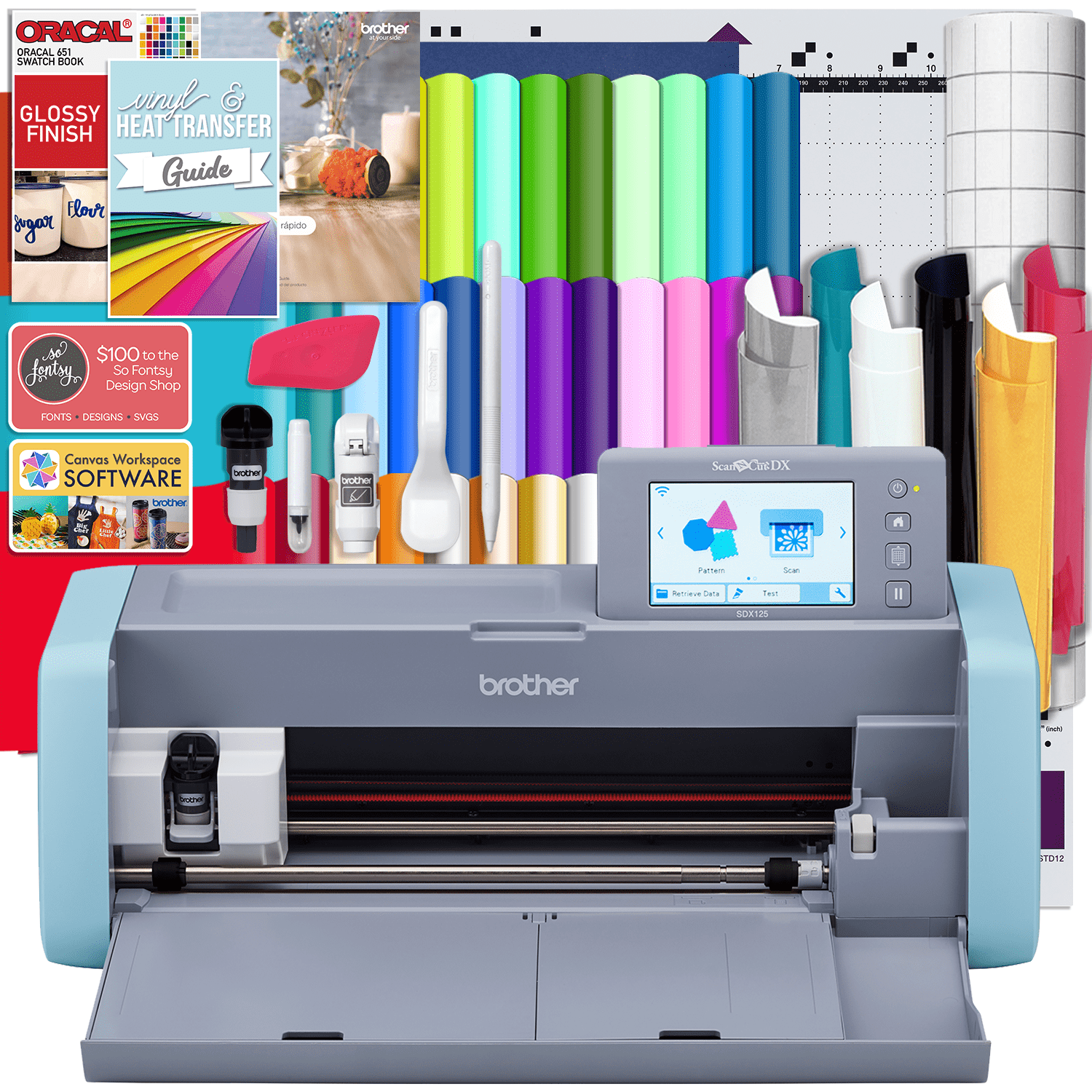 Brother ScanNCut SDX125e Wireless Machine Deluxe Vinyl & HTV Bundle ...