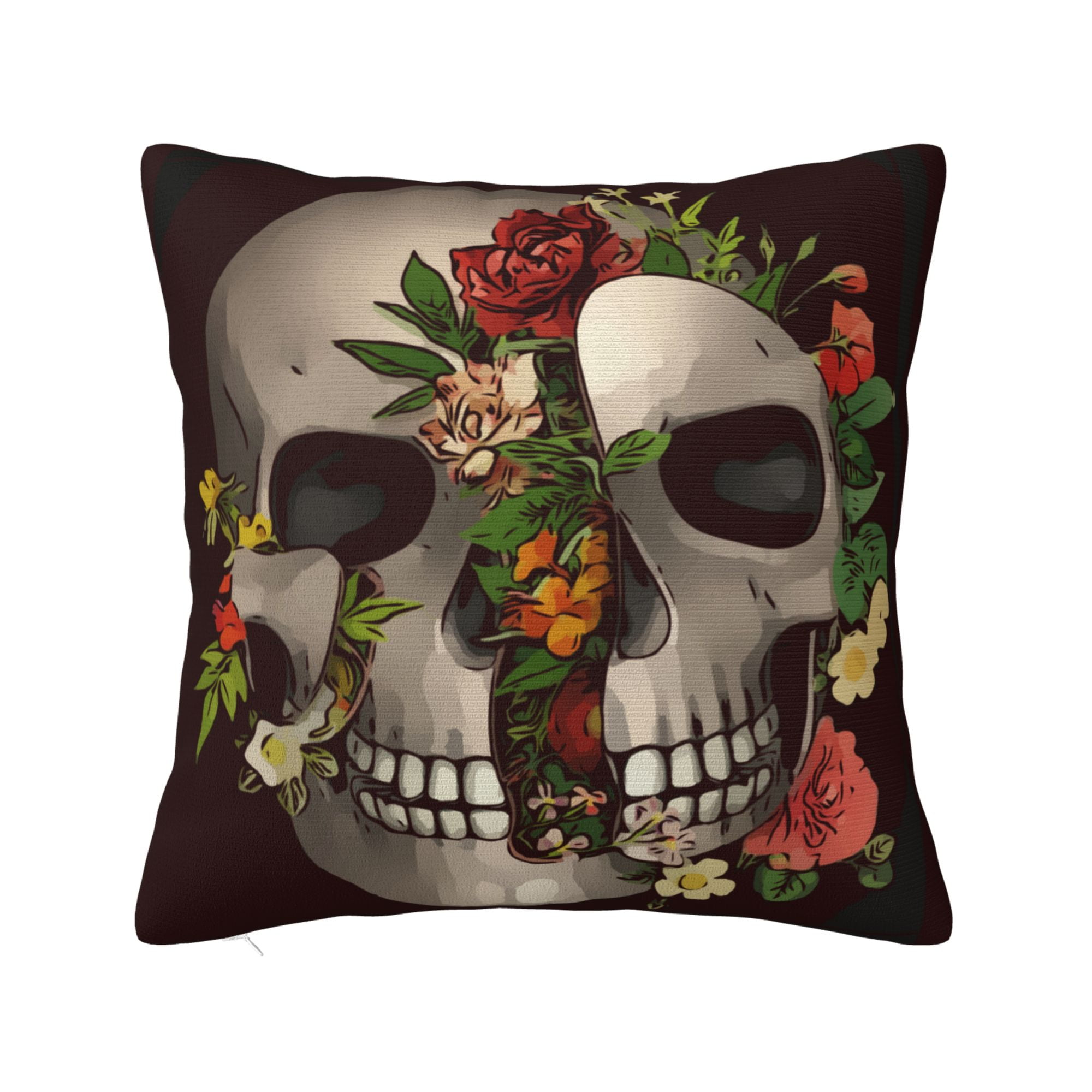 ZICANCN Gothic Skull Flowers Decorative Throw Pillow Covers, Bed Couch ...