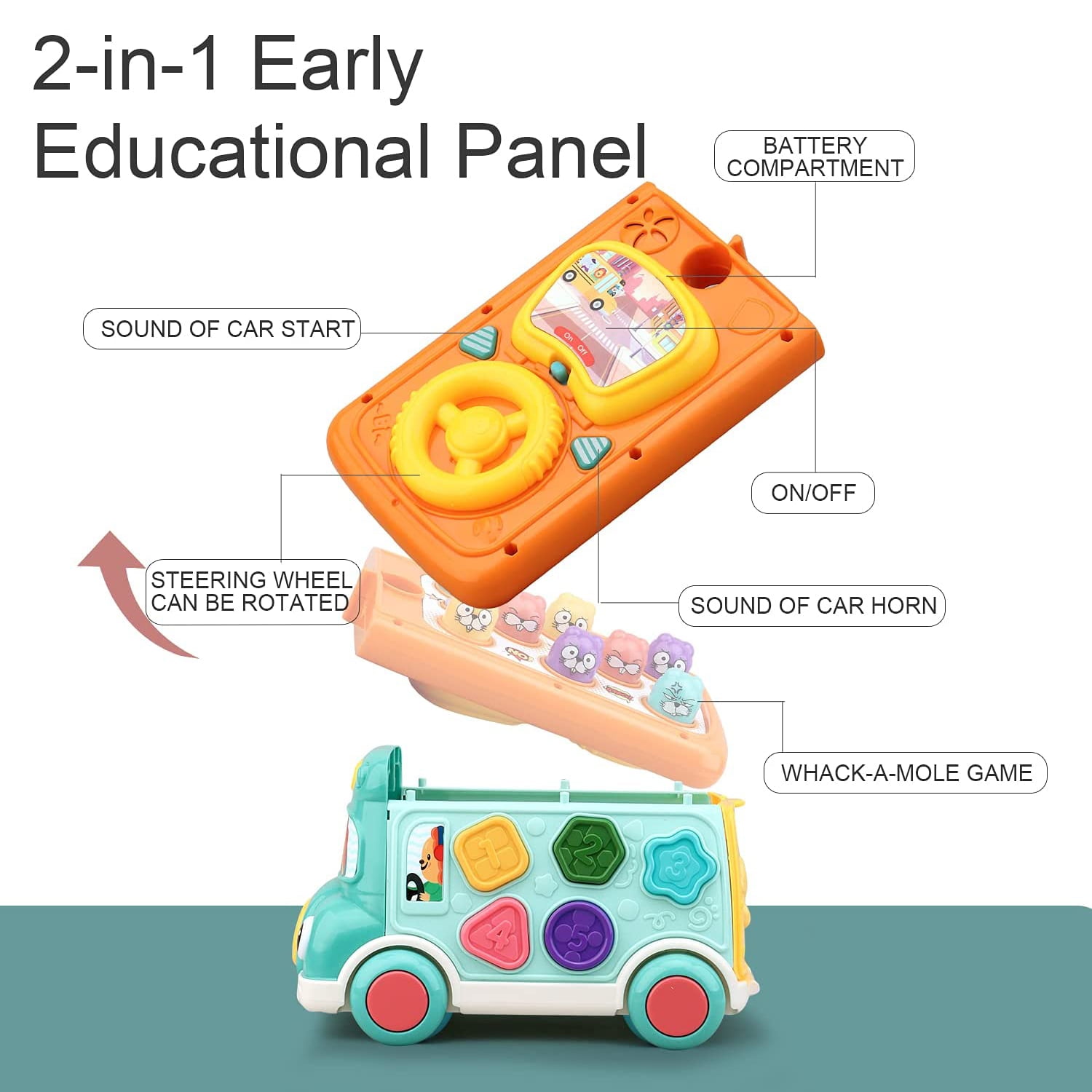 Buy Husfou Push Pull Bus Toy, Baby Musical Learning Toys with Sound and ...