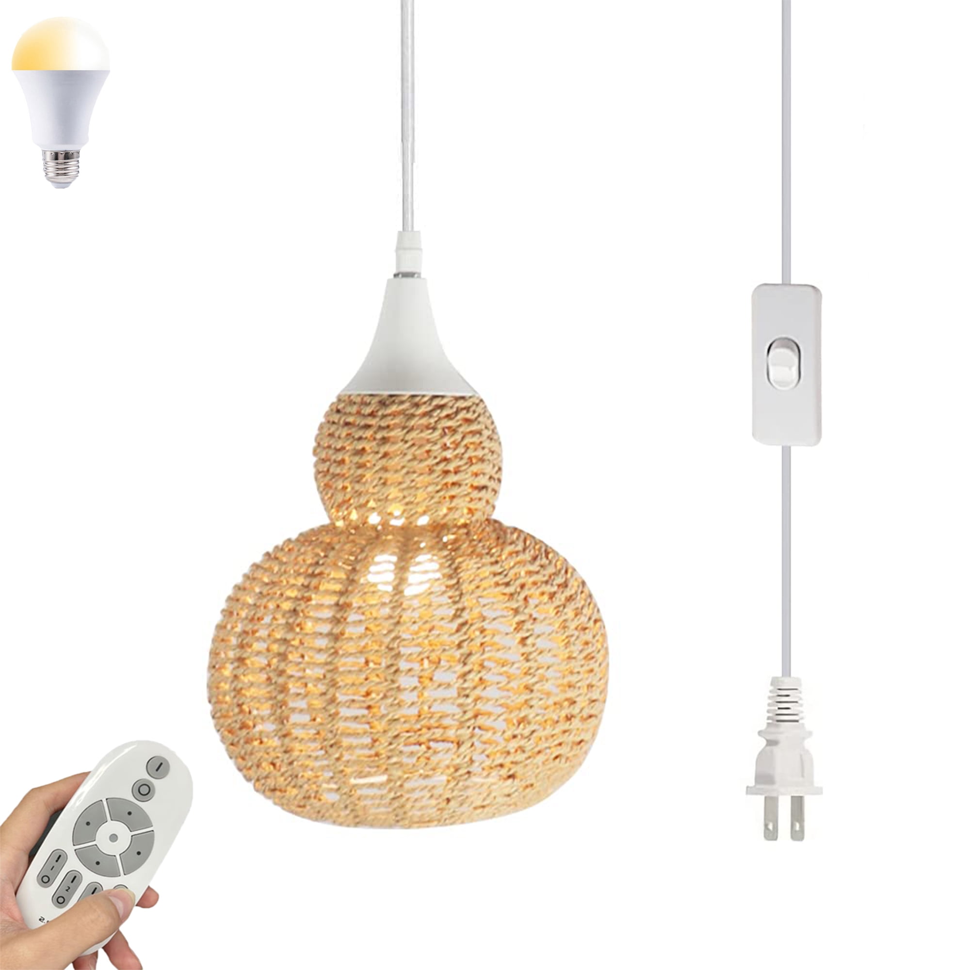 FSLiving Remote Control Dimmable Hanging Swag Pendant Light with ...
