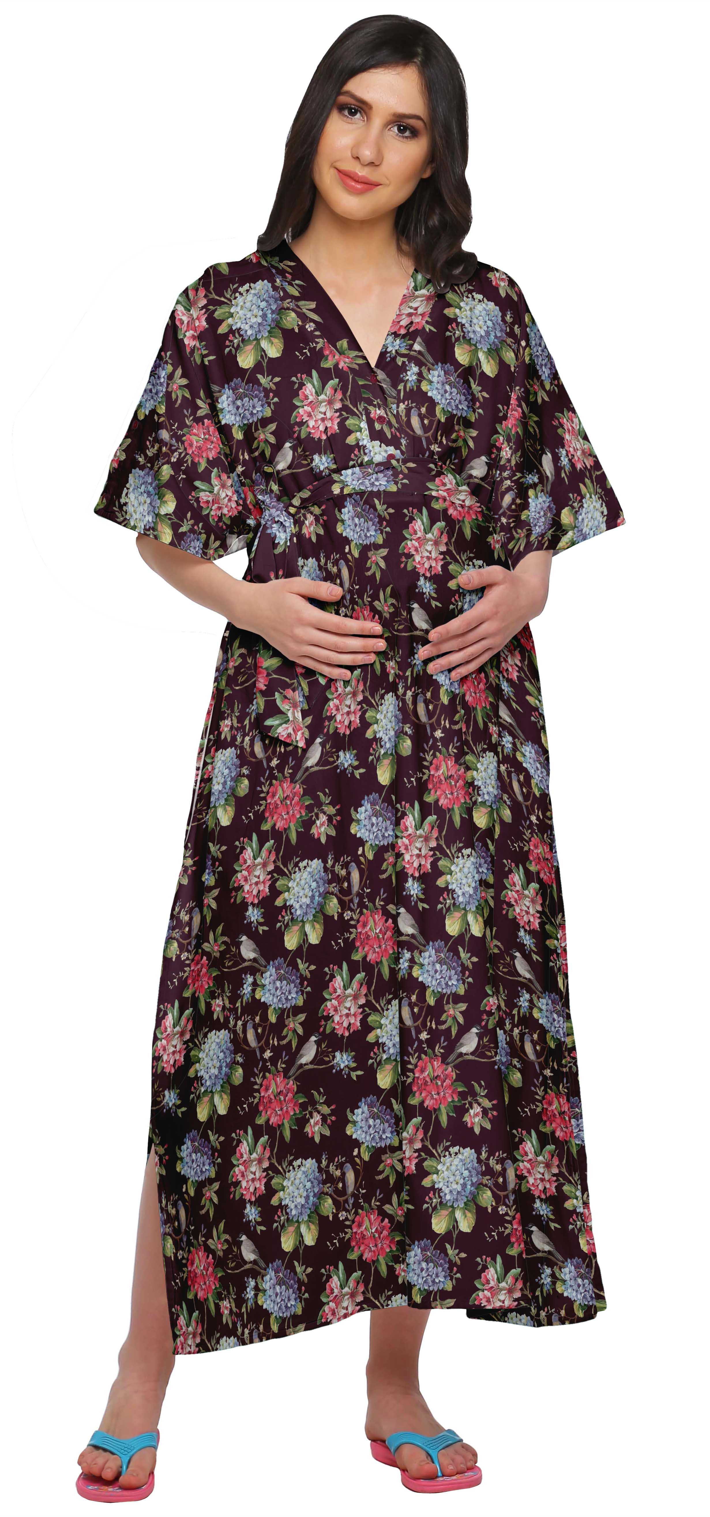 Moomaya Womens Long Maternity Kimono Sleeves Button Down Maxi Dress ...